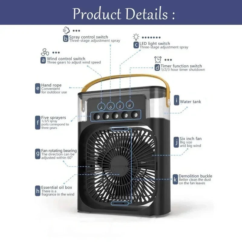 Portable 3-in-1 Air Cooler, Humidifier & Fan with LED Night Light ...